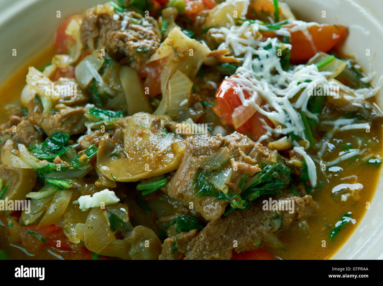 Gulas - Croatian stew goulash with vegetables and mushrooms Stock Photo ...