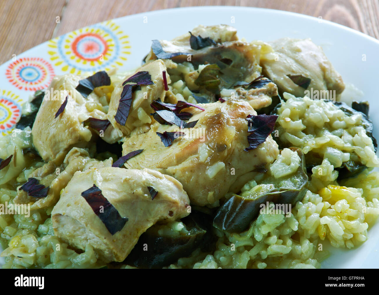 Magluba Palestinian dish served with the meat and vegetables on top of ...
