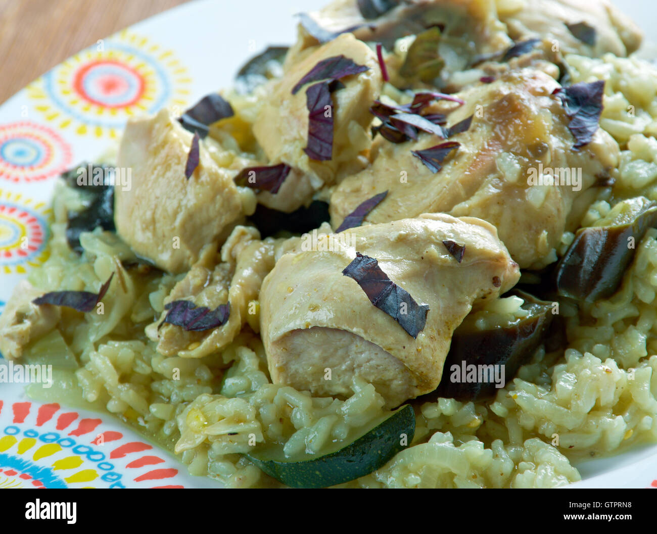 Magluba Palestinian dish served with the meat and vegetables on top of ...