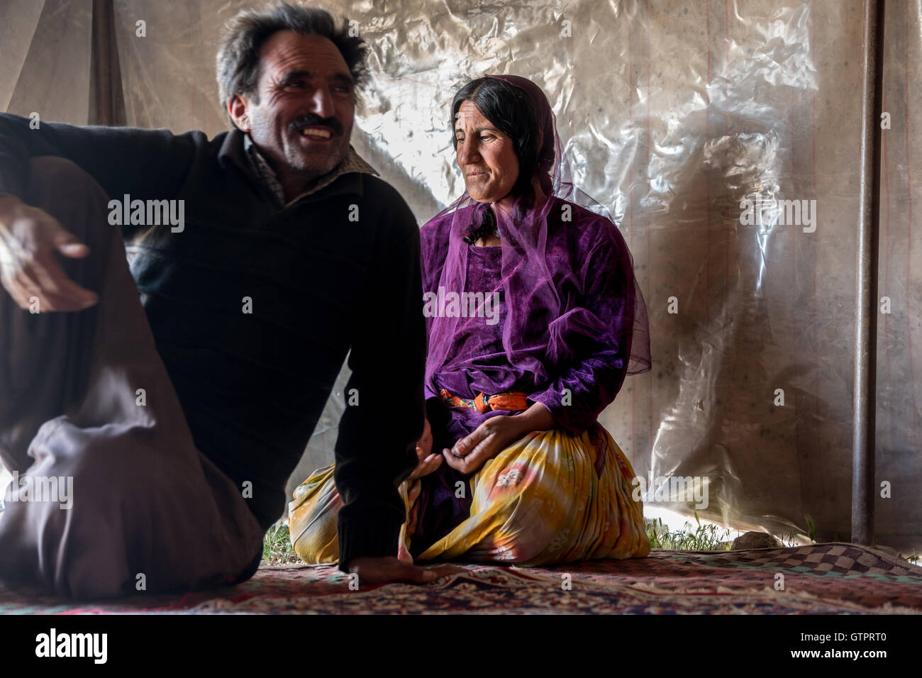 Aziz and Khoram Gol, nomadic Basseri husband and wife, in their family ...