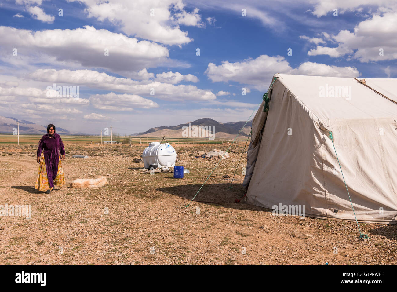 Khoram Gol, nomadic Basseri woman outside her family's tent. The ...