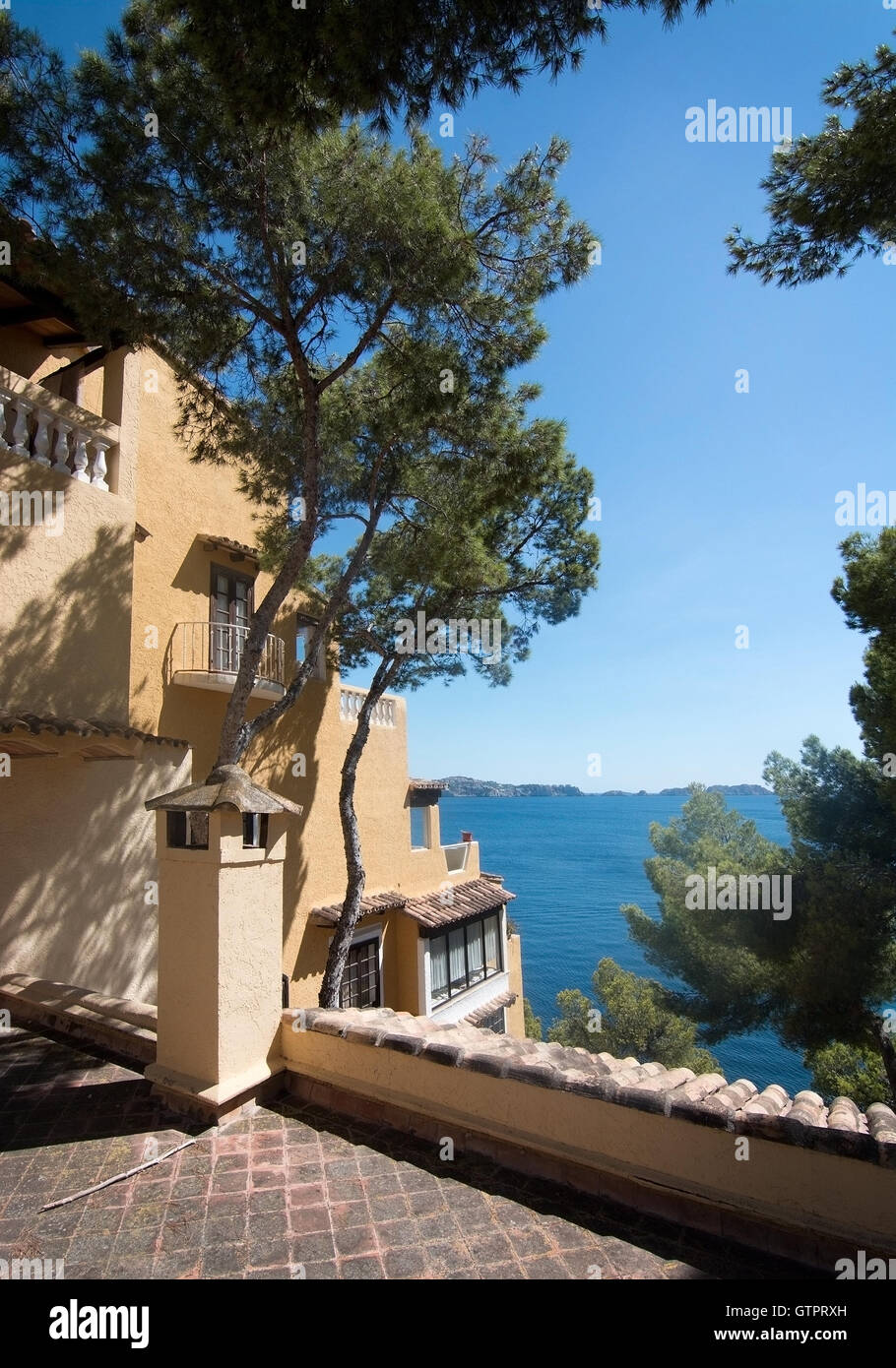 Cala Fornells Majorca landscape with turquoise green water beach ...