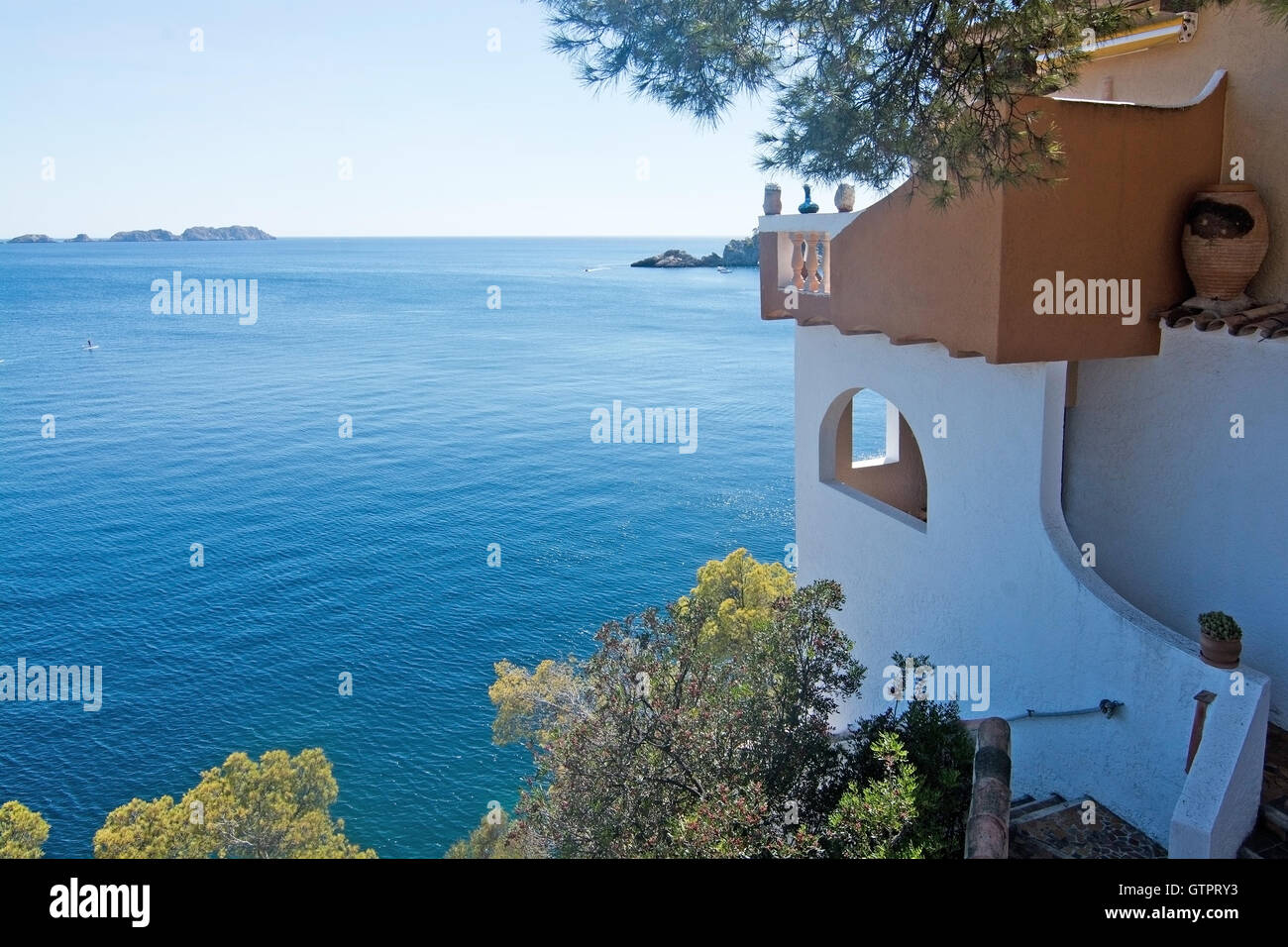 Cala Fornells Majorca landscape with turquoise green water beach ...