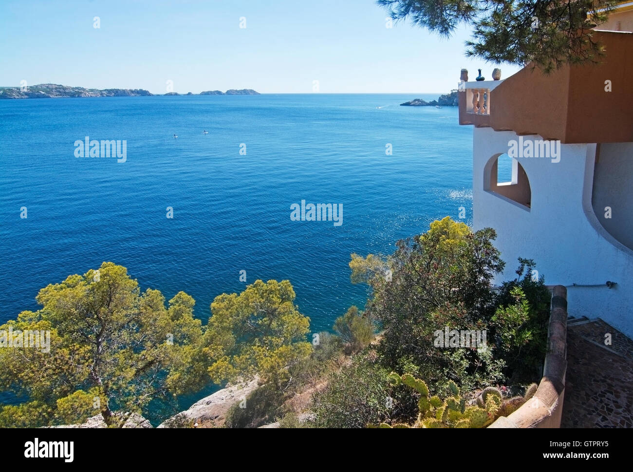 Cala Fornells Majorca landscape with turquoise green water beach ...