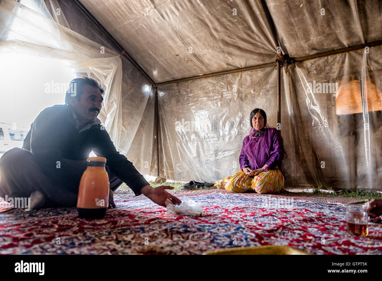 Aziz and Khoram Gol, nomadic husband and wife in their family tent. The ...