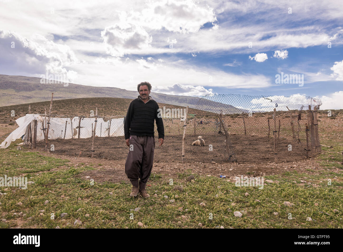 Aziz Gol with his temporary livestock pen. The Basseri are a nomadic ...