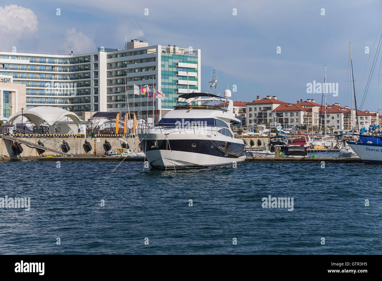 Harbor with boats at the pier, Sochi, Russia Stock Photo - Alamy