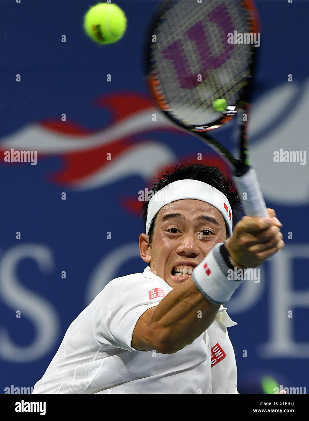 New York, USA. 9th Sep, 2016. Kei Nishikori of Japan returns a ball to ...