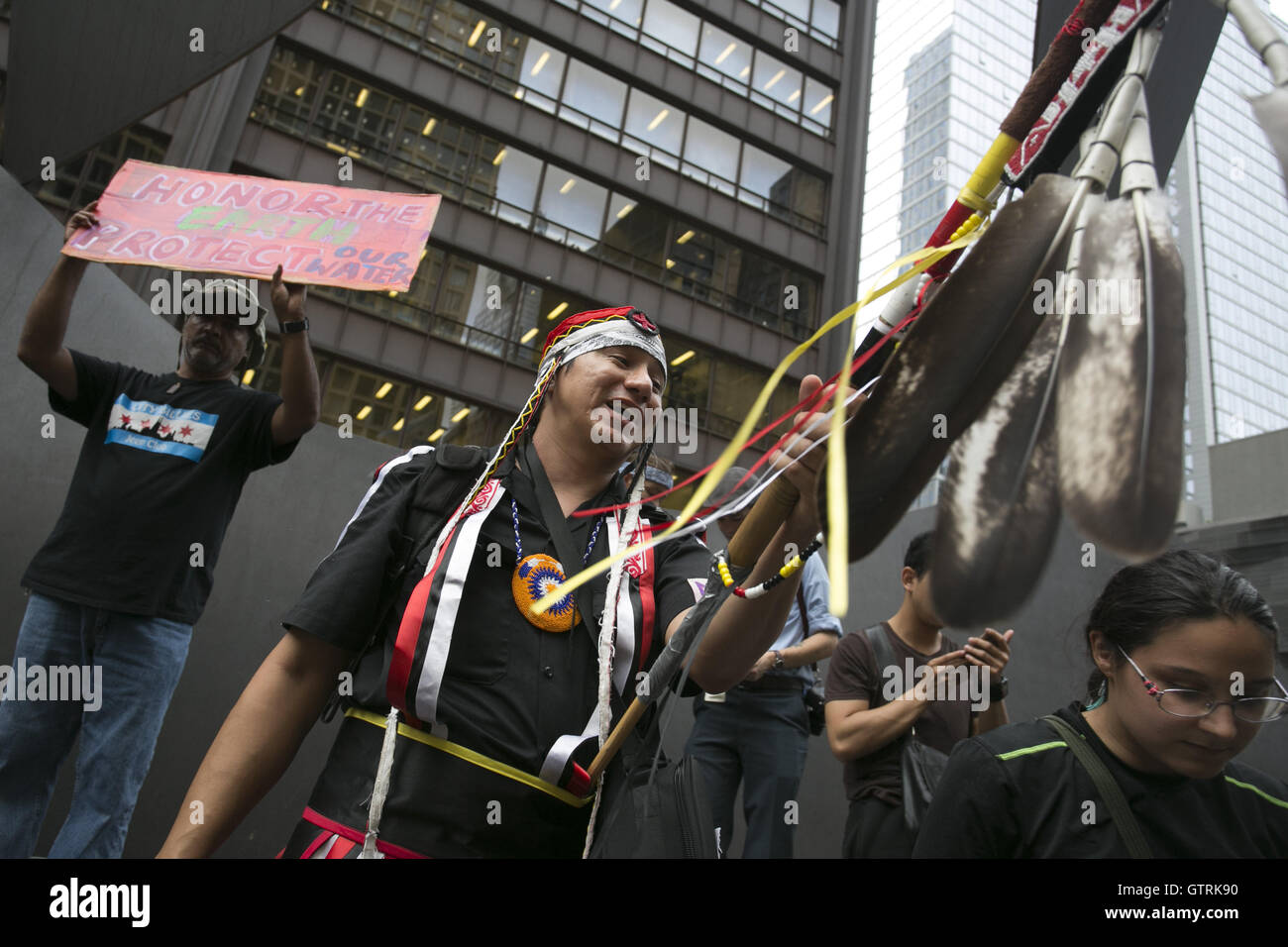 Chicago, Illinois, USA. 9th Sep, 2016. Native Americans and protestors ...