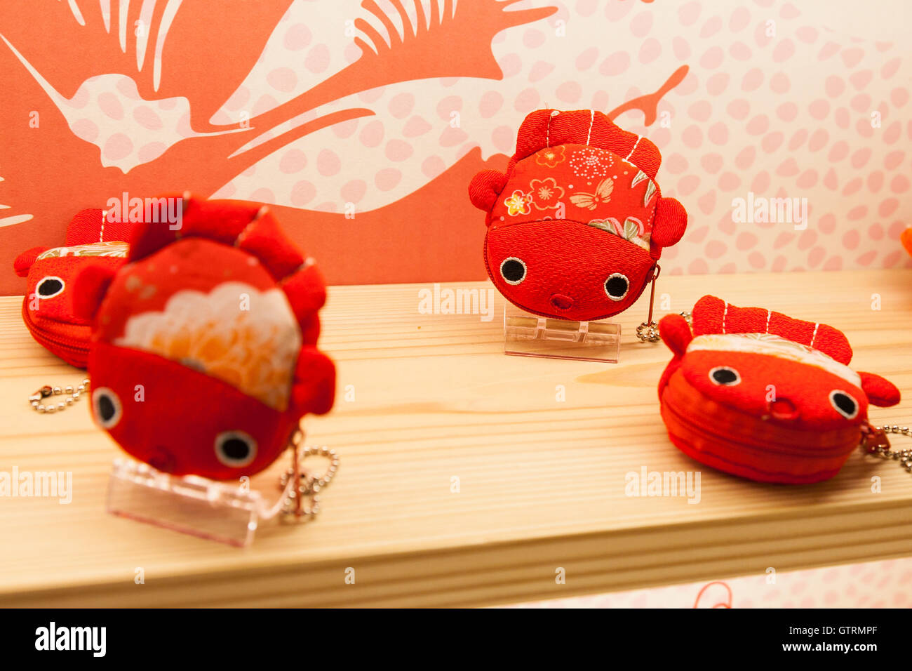 Japanese traditional kingyo (goldfish) shaped gifts on display at the ...