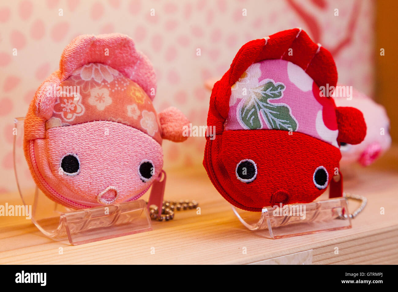 Japanese traditional kingyo (goldfish) shaped gifts on display at the ...