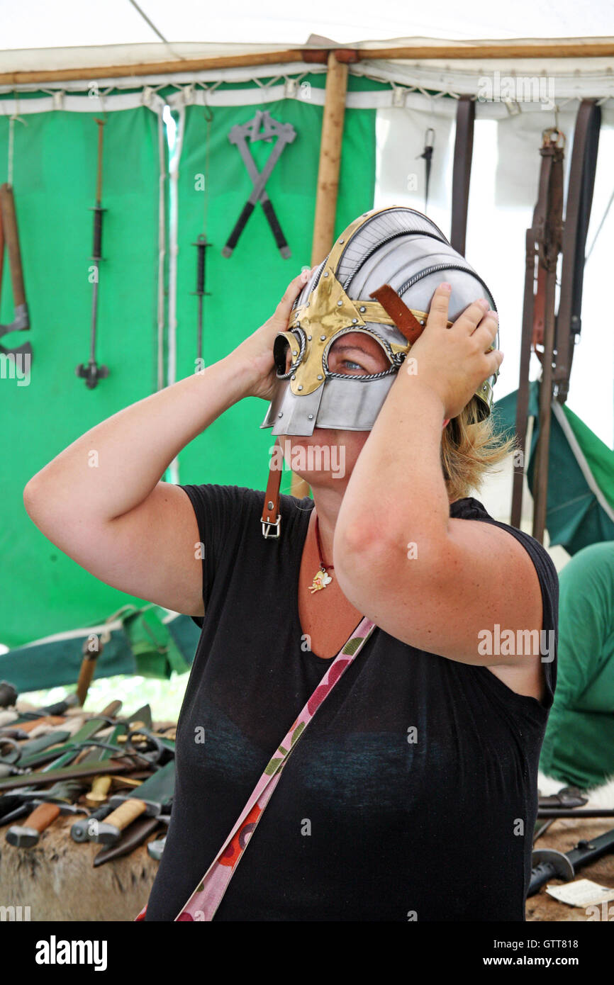 Renaissance Festival,Koprivnica 2016.,visitor tests the helmet Stock ...