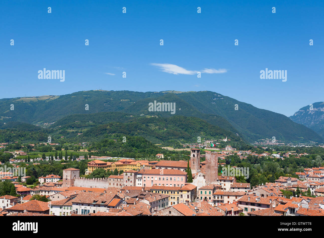 Cityscape from "Bassano del Grappa", Top view. Medieval town panorama ...