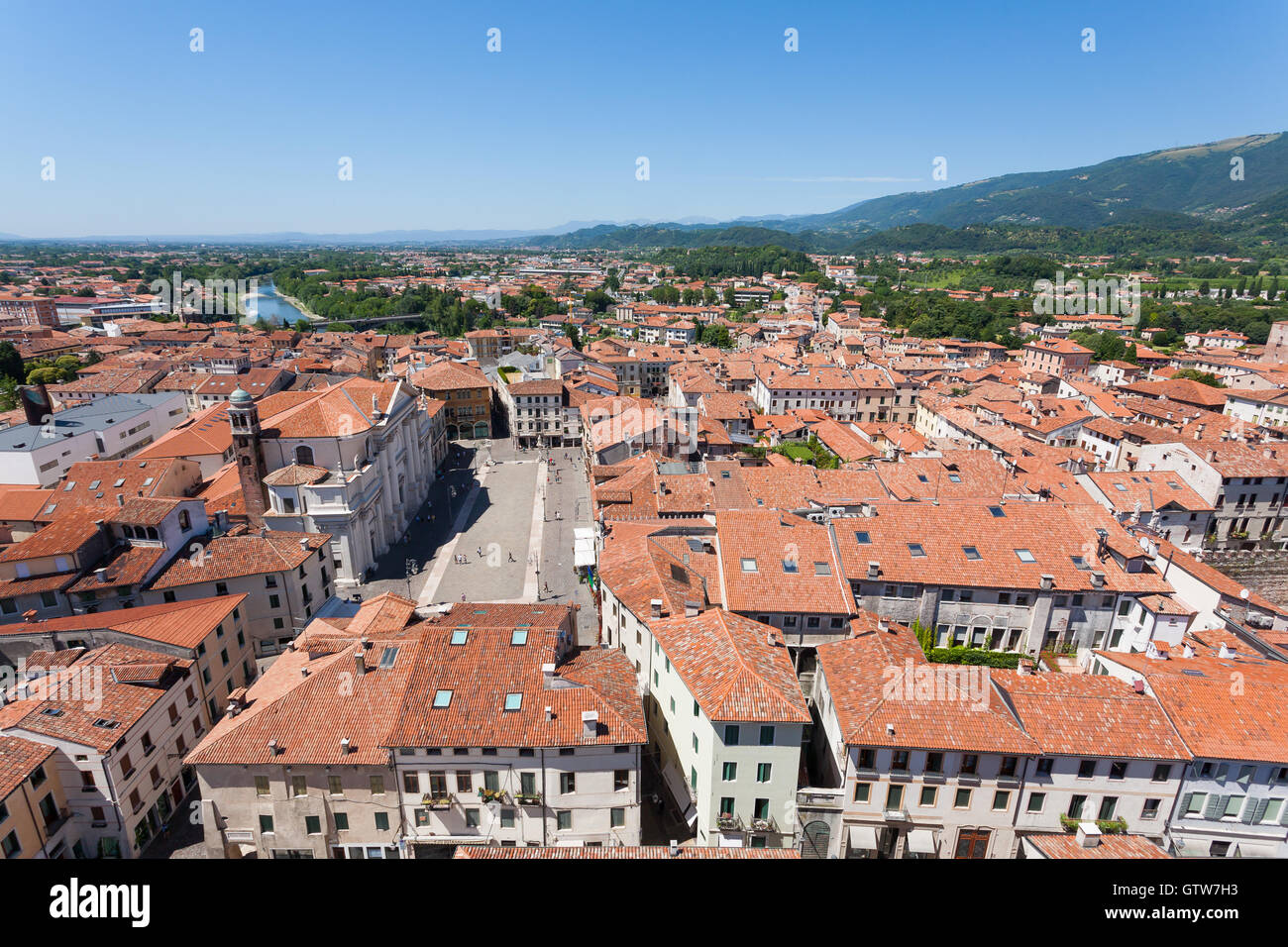 Cityscape from "Bassano del Grappa", Top view. Medieval town panorama ...