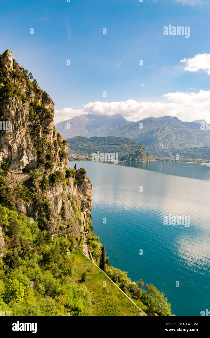 Panorama of the gorgeous Lake Garda surrounded by mountains in Riva del ...