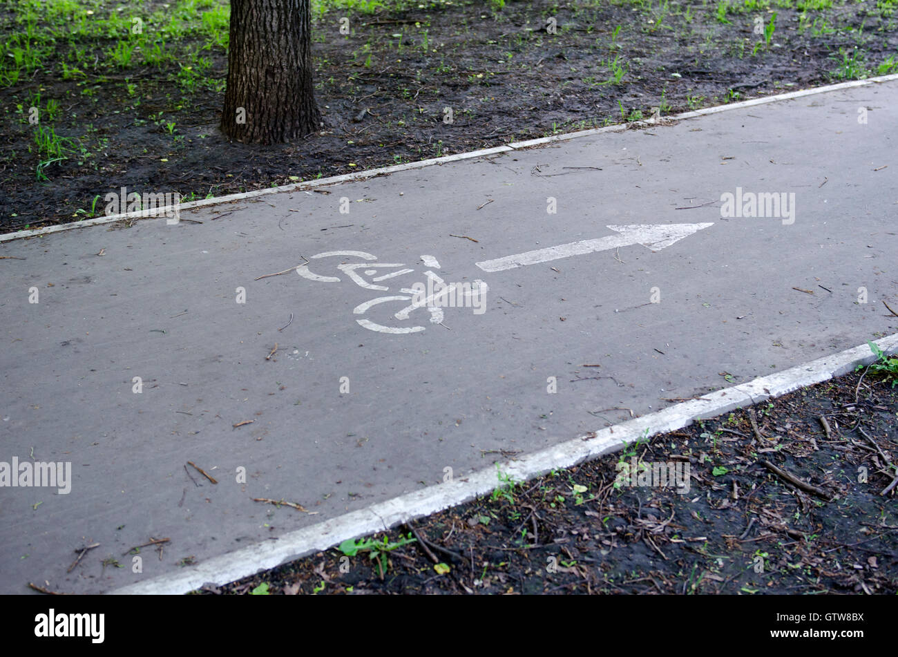 Designation of a bicycle path on the pavement Stock Photo - Alamy