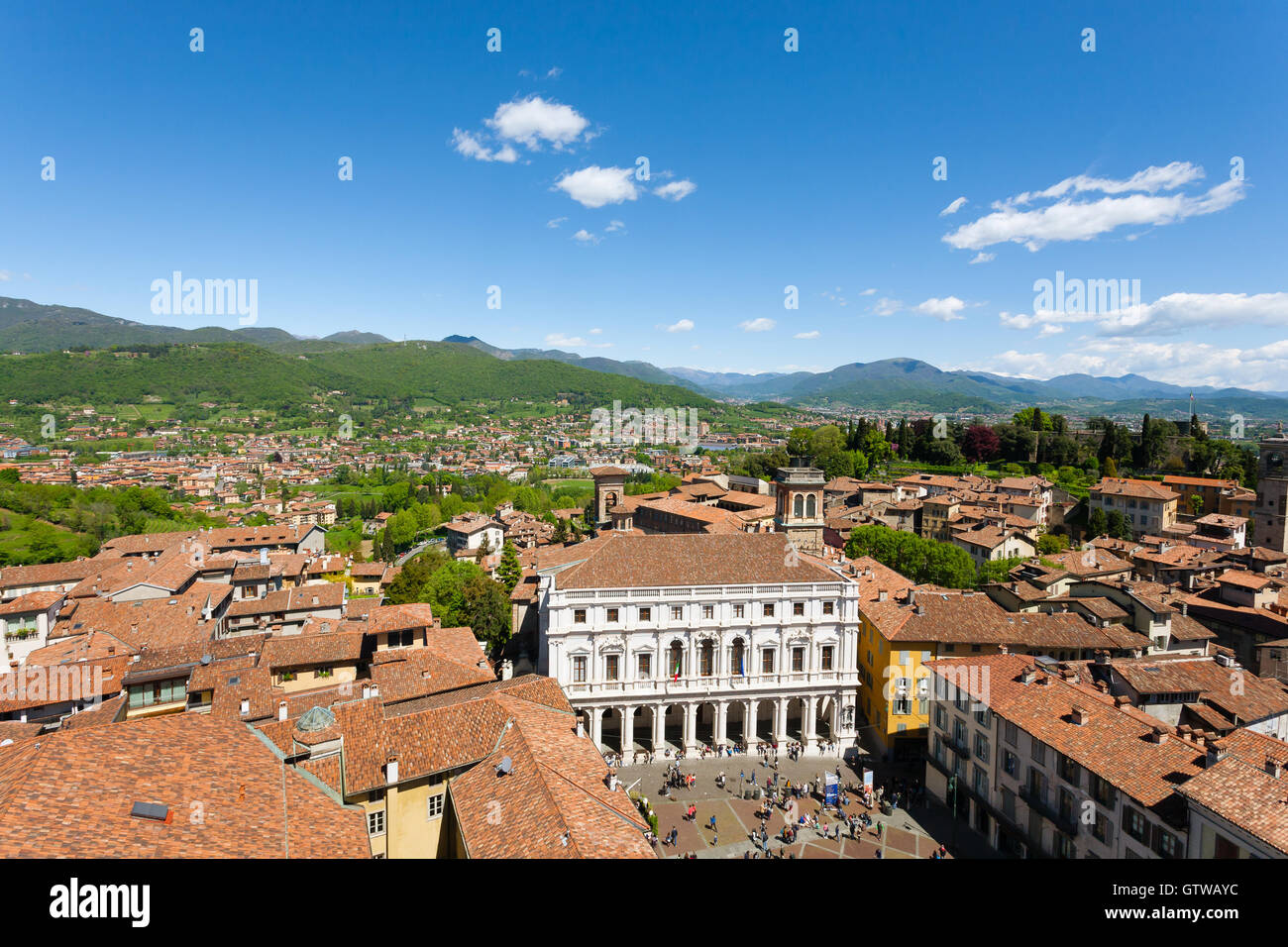 View of upper city of "Bergamo", old square and "Angelo Mai" library ...