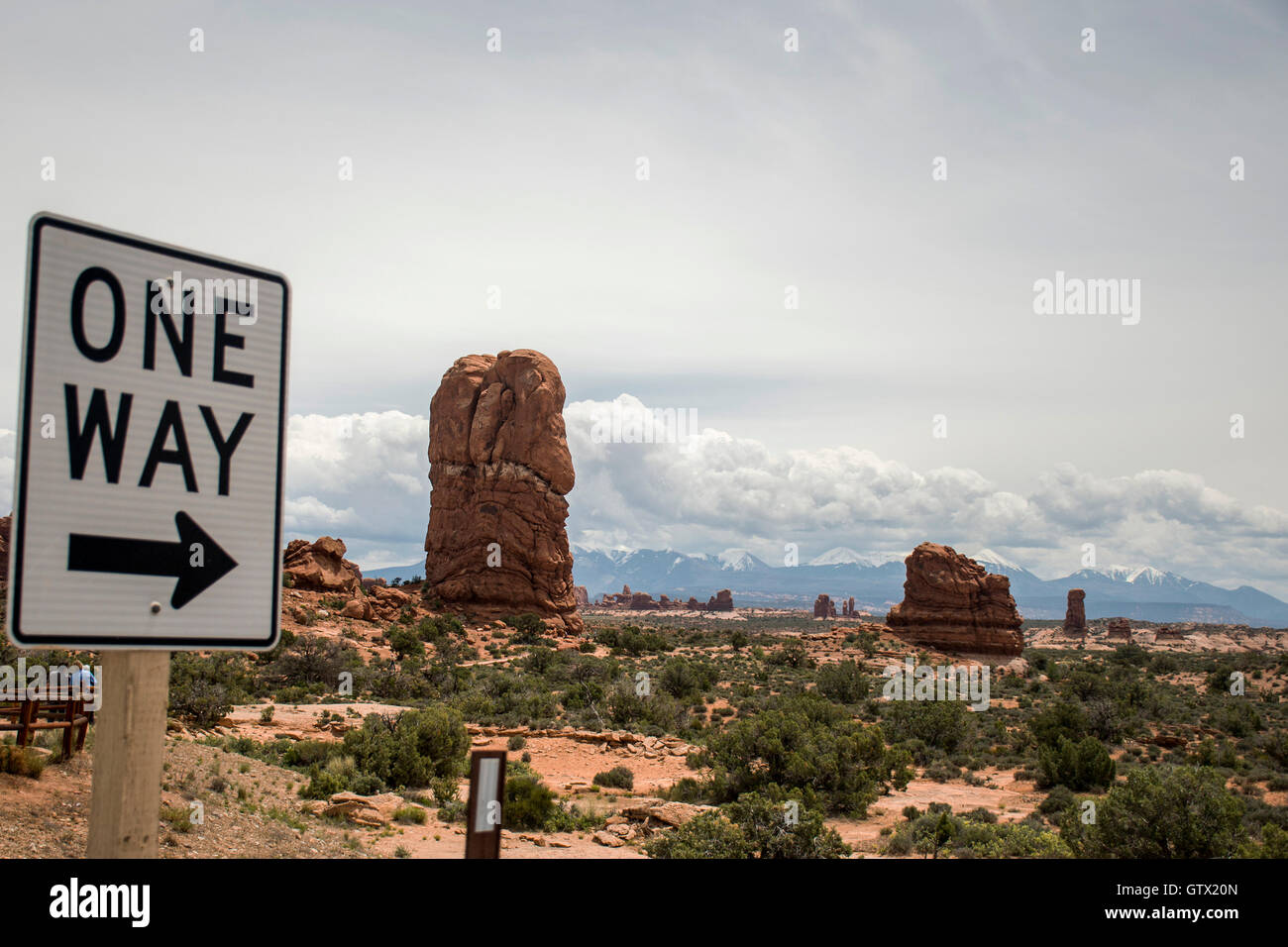 Moab Utah Arches National Parc Sand Rocks sign one way Stock Photo - Alamy