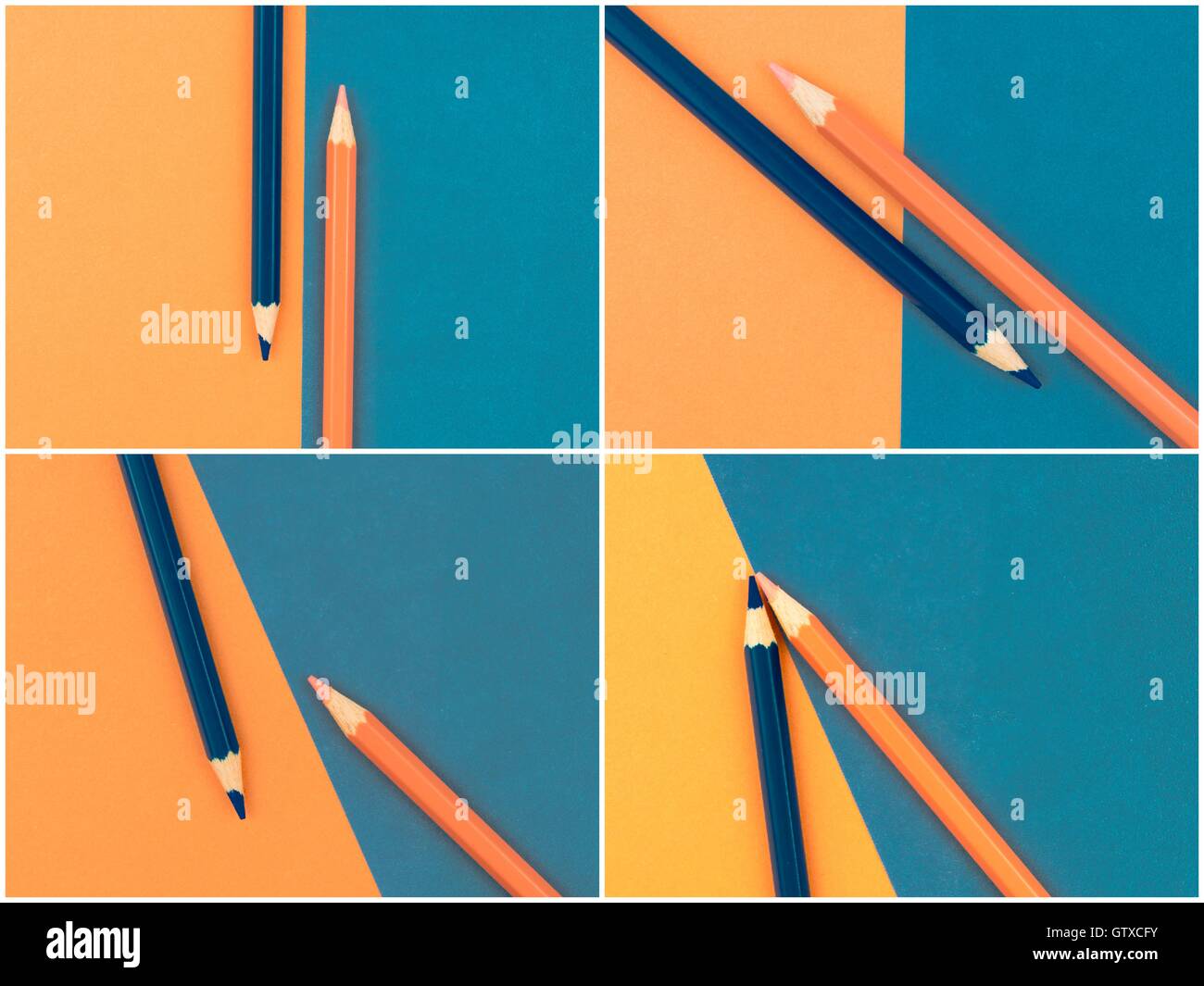 Photo collage of Orange and Dark Blue coloured pencils and paper ...