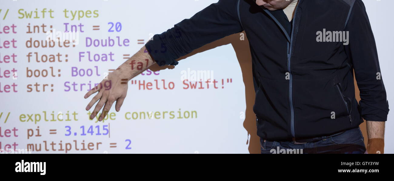 young computer technology students on code programming class have ...