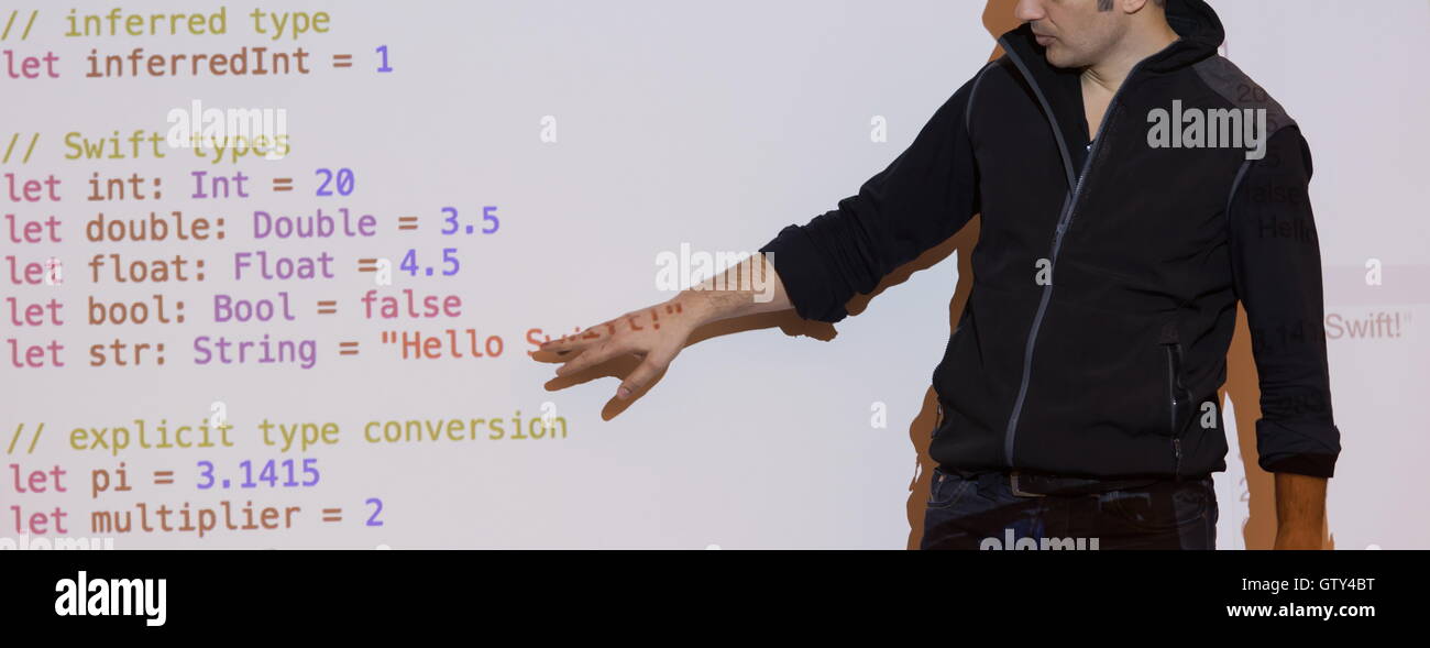 young computer technology students on code programming class have ...