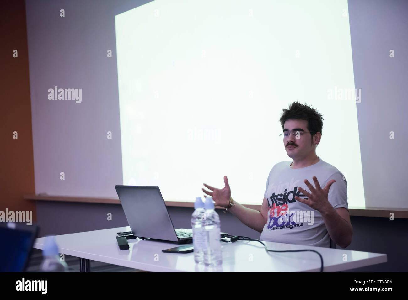 young computer technology students on code programming class have ...