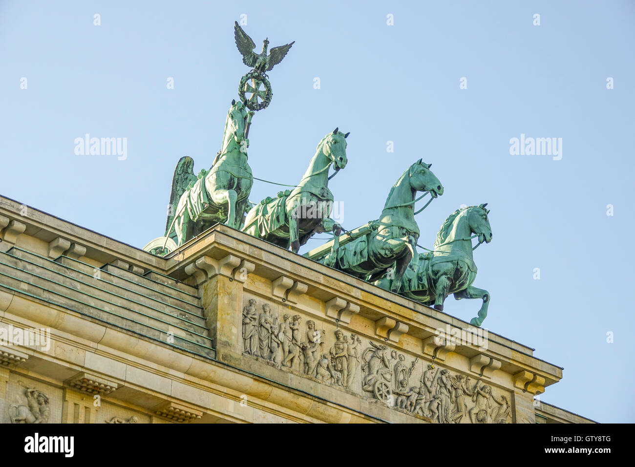 Quadriga statue on famous Brandenburg gate in Berlin - Brandenburger Tor Stock Photo - Alamy