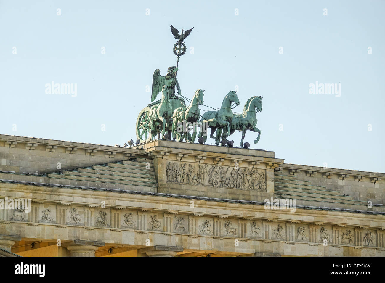 Quadriga statue on famous Brandenburg gate in Berlin - Brandenburger Tor Stock Photo - Alamy