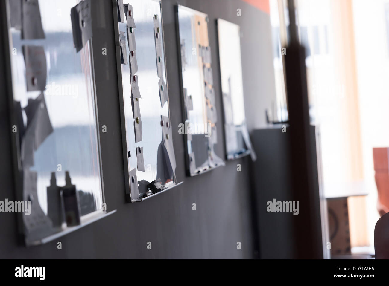 empty startup office interior with modern computers and dual screen ...