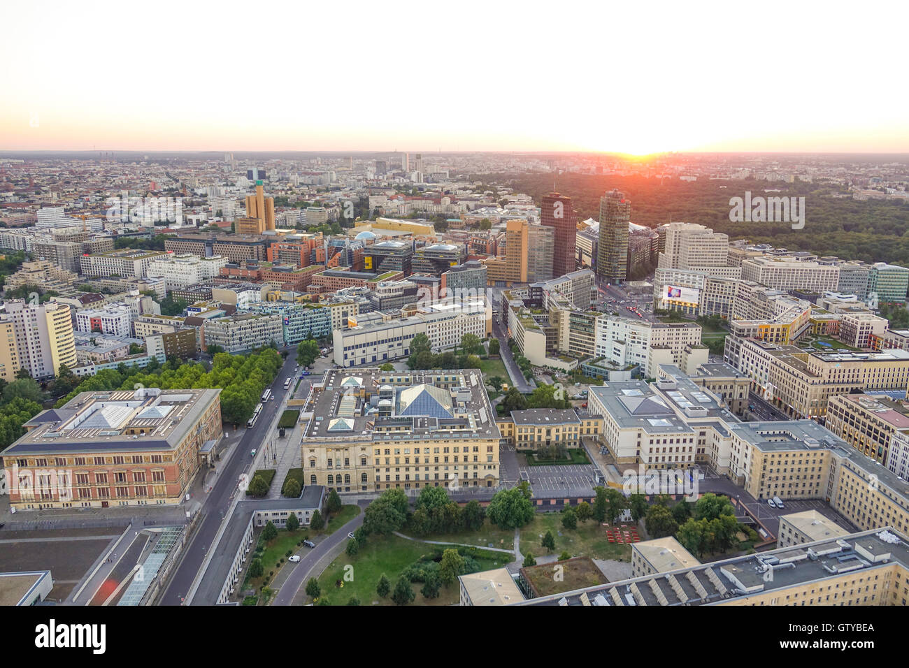 Sunset over the city of Berlin Germany - aerial view Stock Photo - Alamy