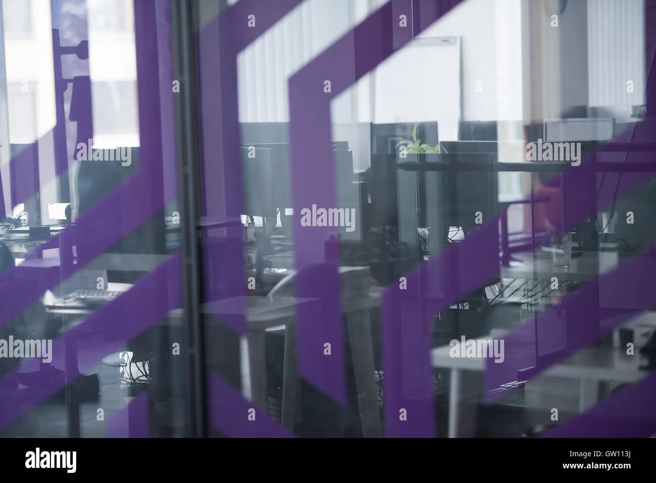 empty startup office interior with modern computers and dual screen ...