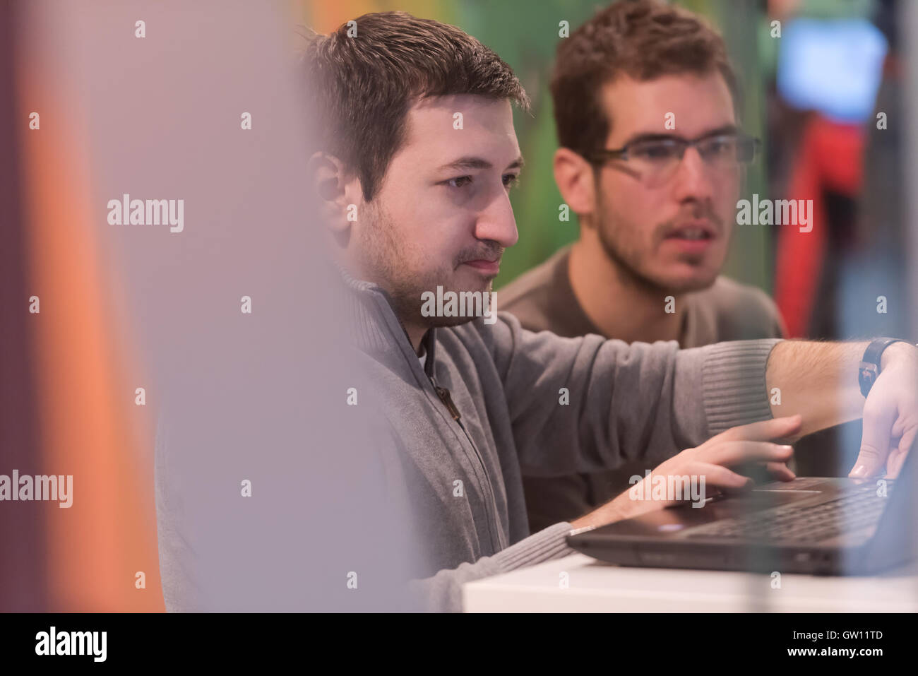 young computer technology students on code programming class have ...