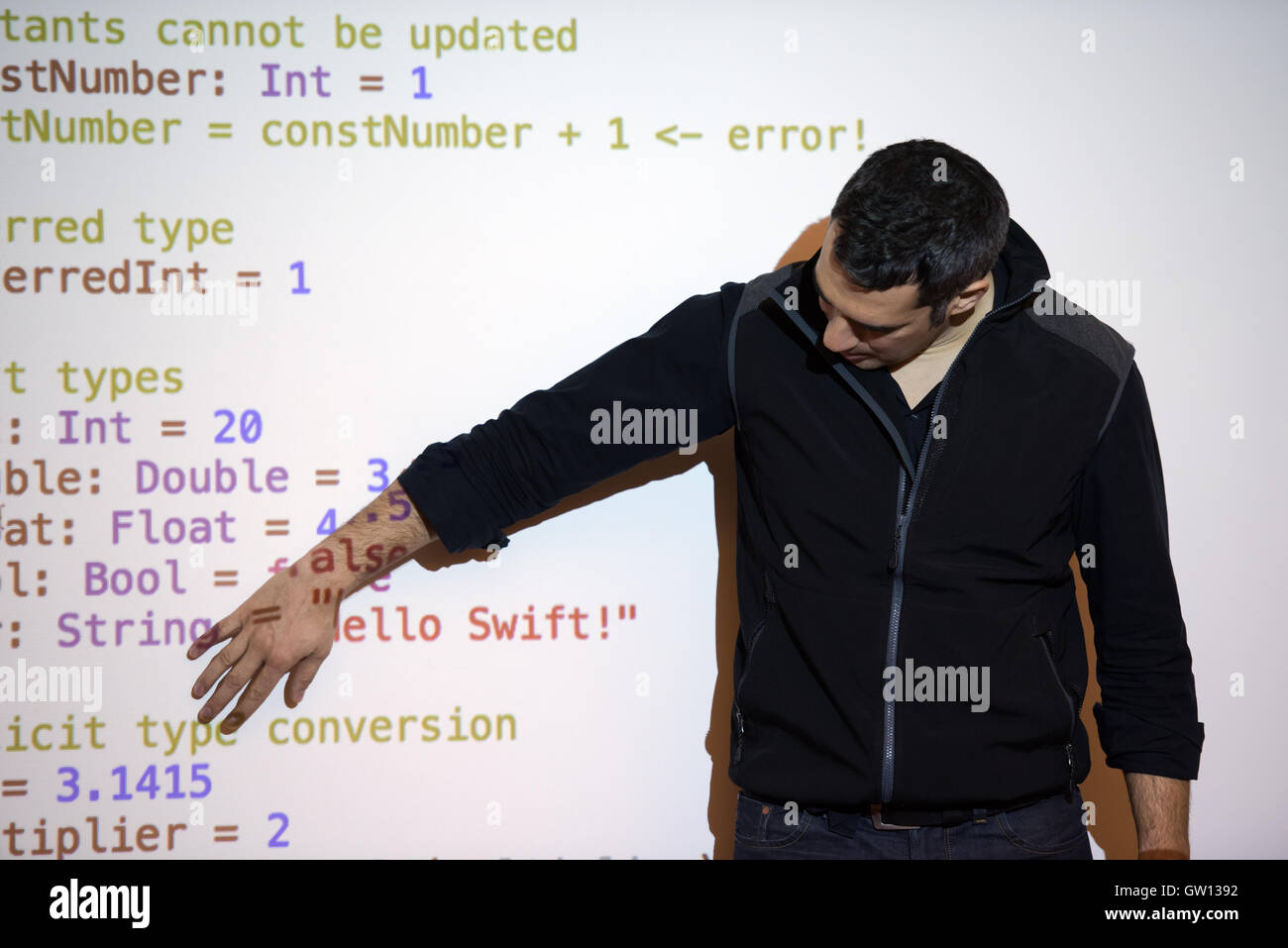 young computer technology students on code programming class have ...