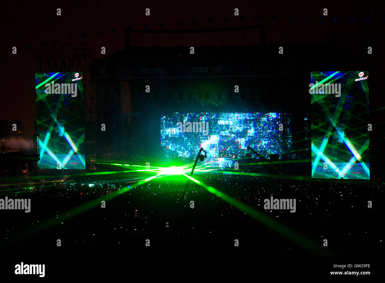 Laser show in Athens Greece Stock Photo - Alamy