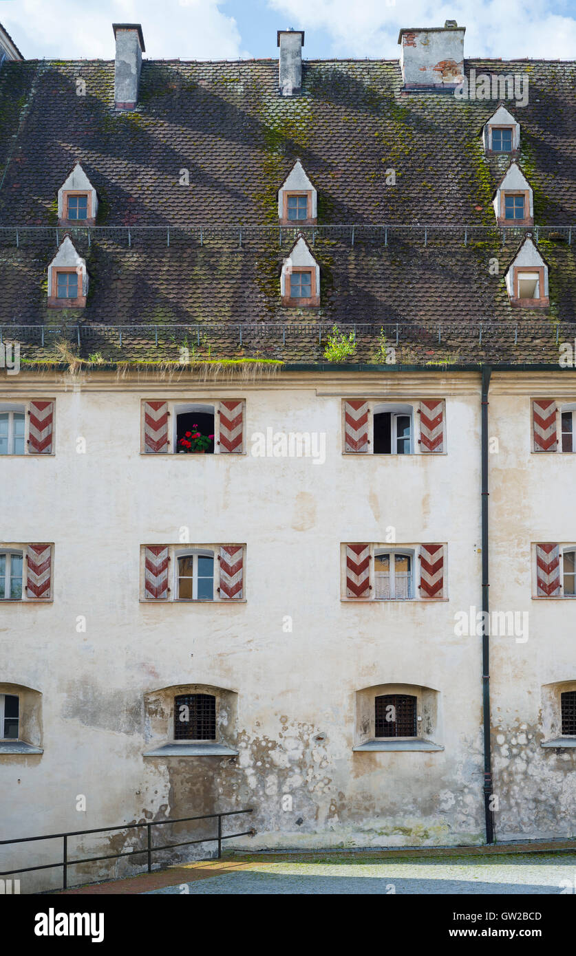 Windows in the medieval facade and roof of the ducal granary in the ...