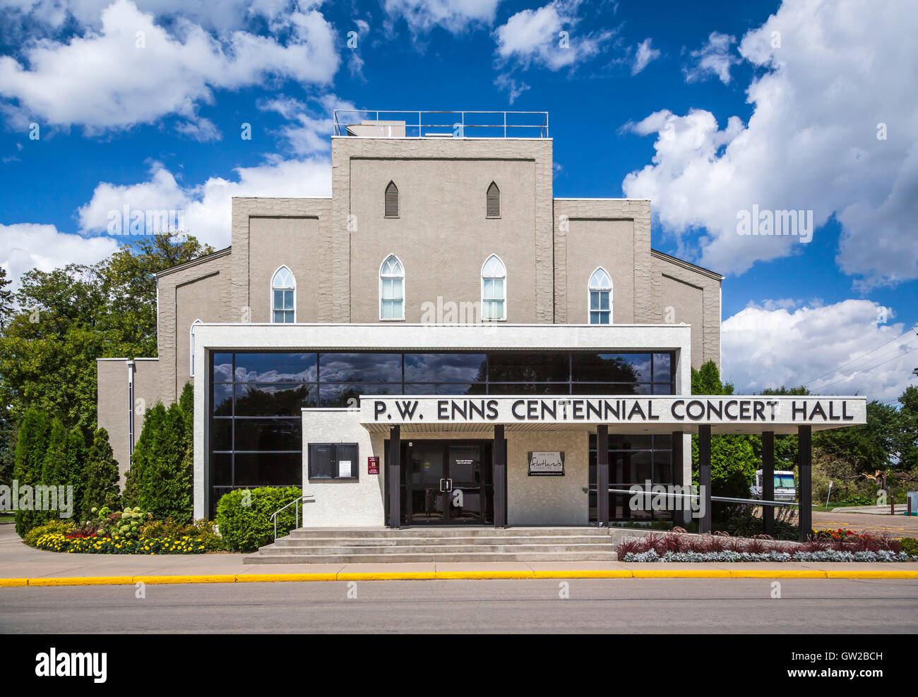 The PW Enns Concert Hall building in Winkler, Manitoba, Canada Stock ...
