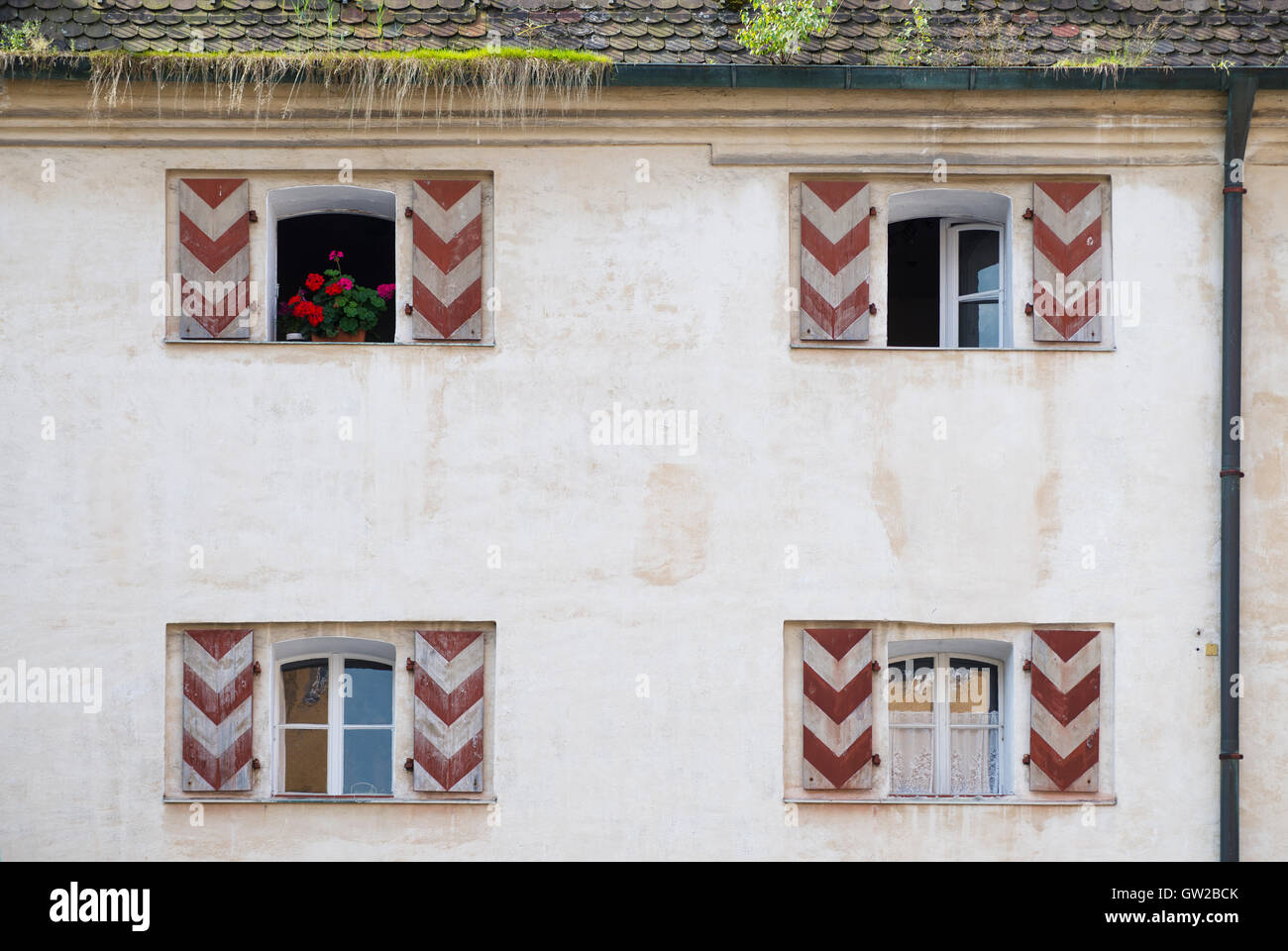 Four windows in the medieval facade of the ducal granary in the castle ...
