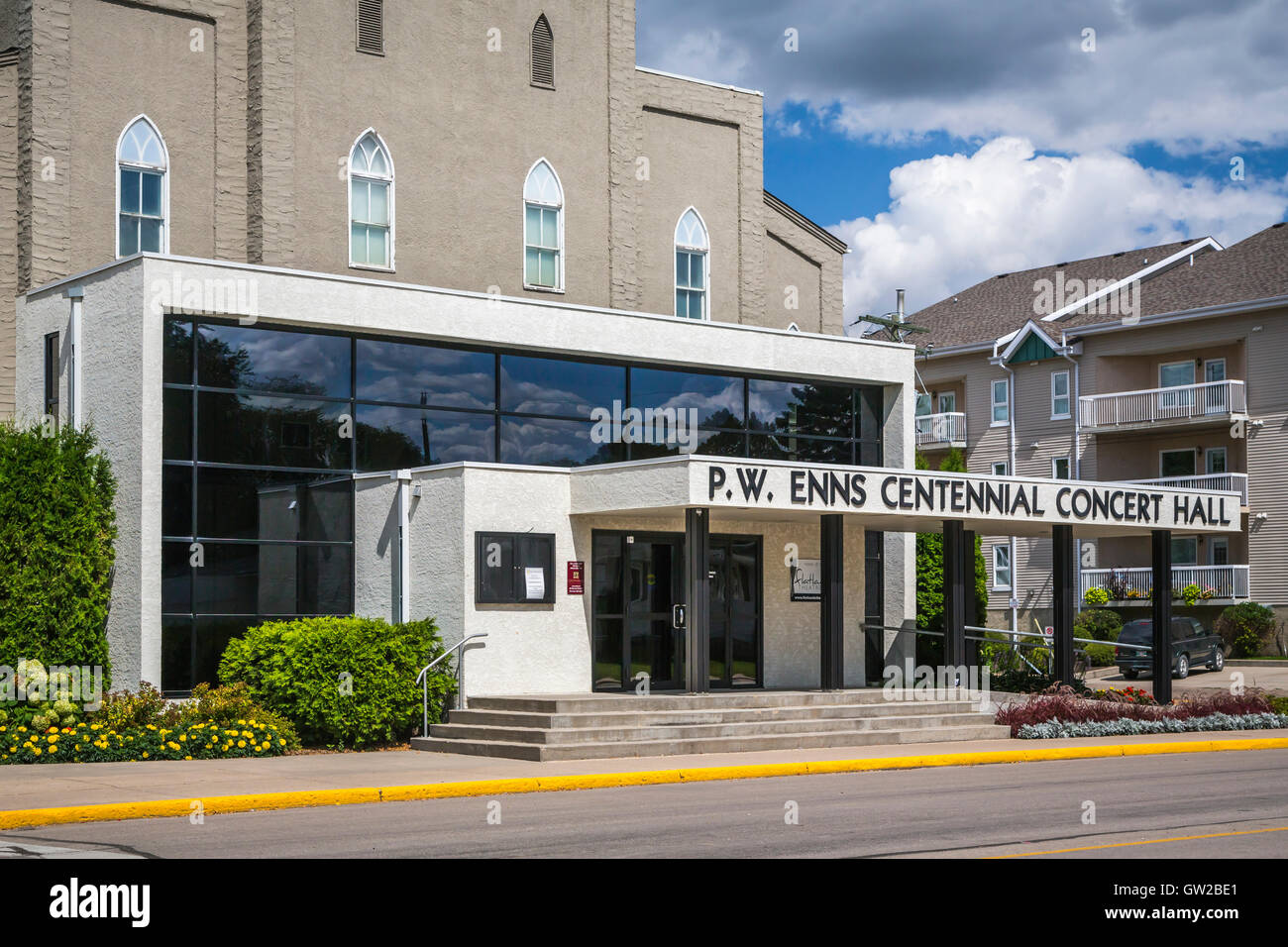 The PW Enns Concert Hall building in Winkler, Manitoba, Canada Stock ...