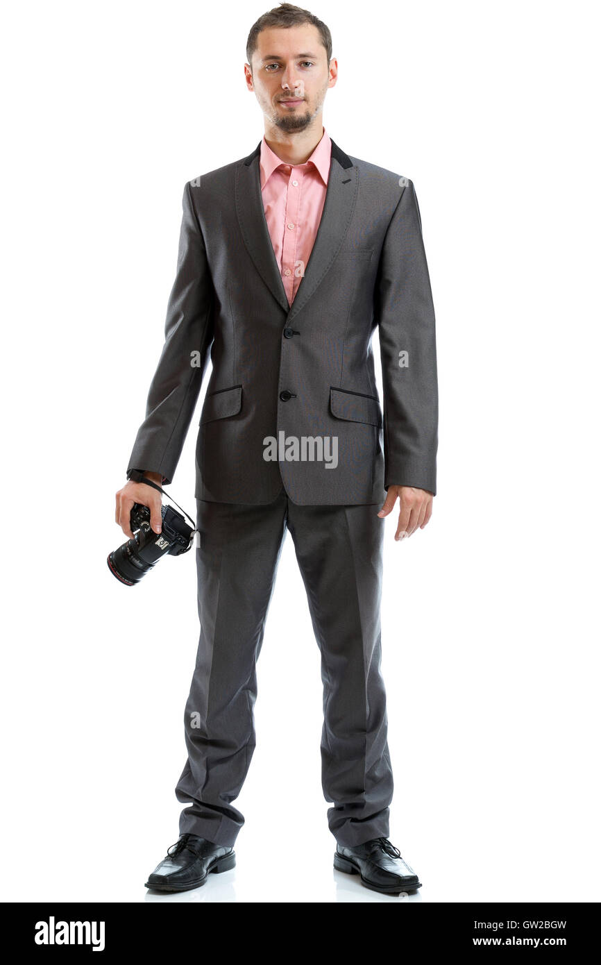 Full length suit tie photographer with camera isolated Stock Photo - Alamy