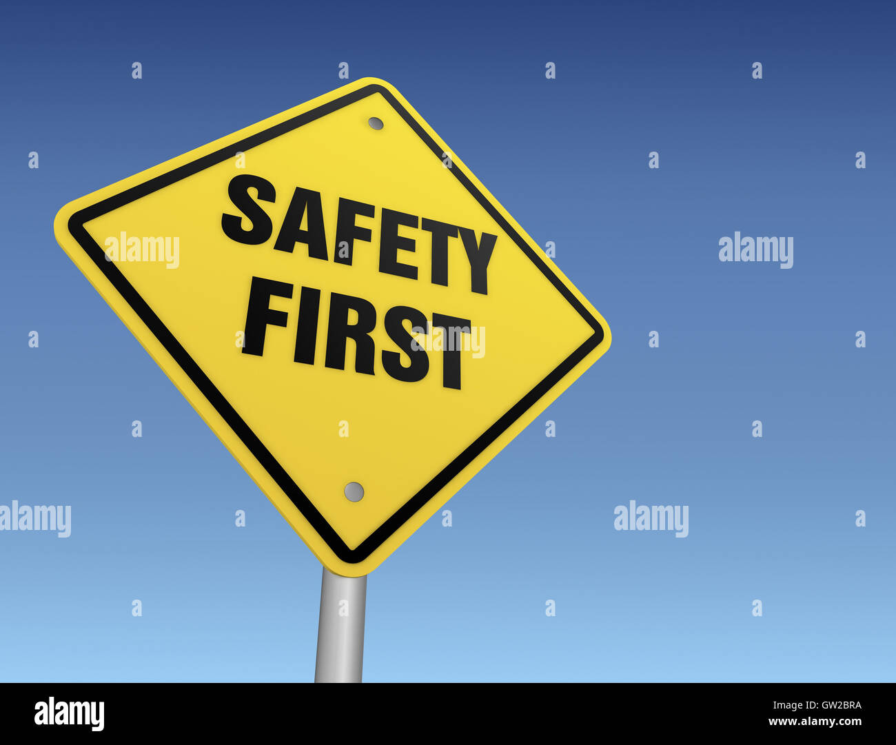 safety first road sign 3d illustration Stock Photo - Alamy