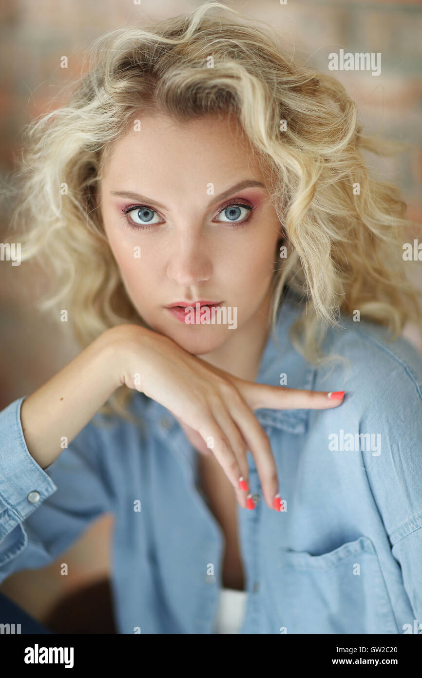 Beautiful woman with blue eyes Stock Photo - Alamy