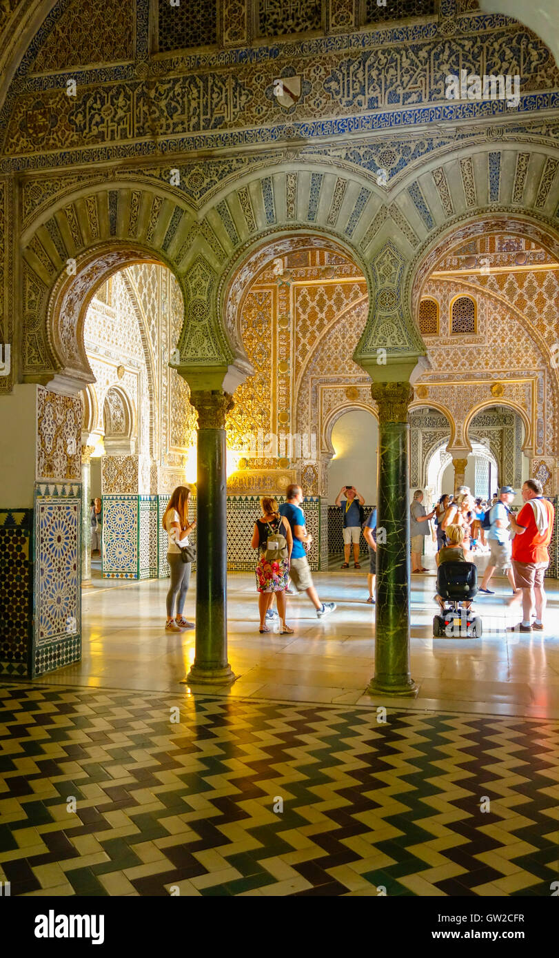 The Mudéjar style Arches in Ambassador Room, at Moorish Alcázar palace ...