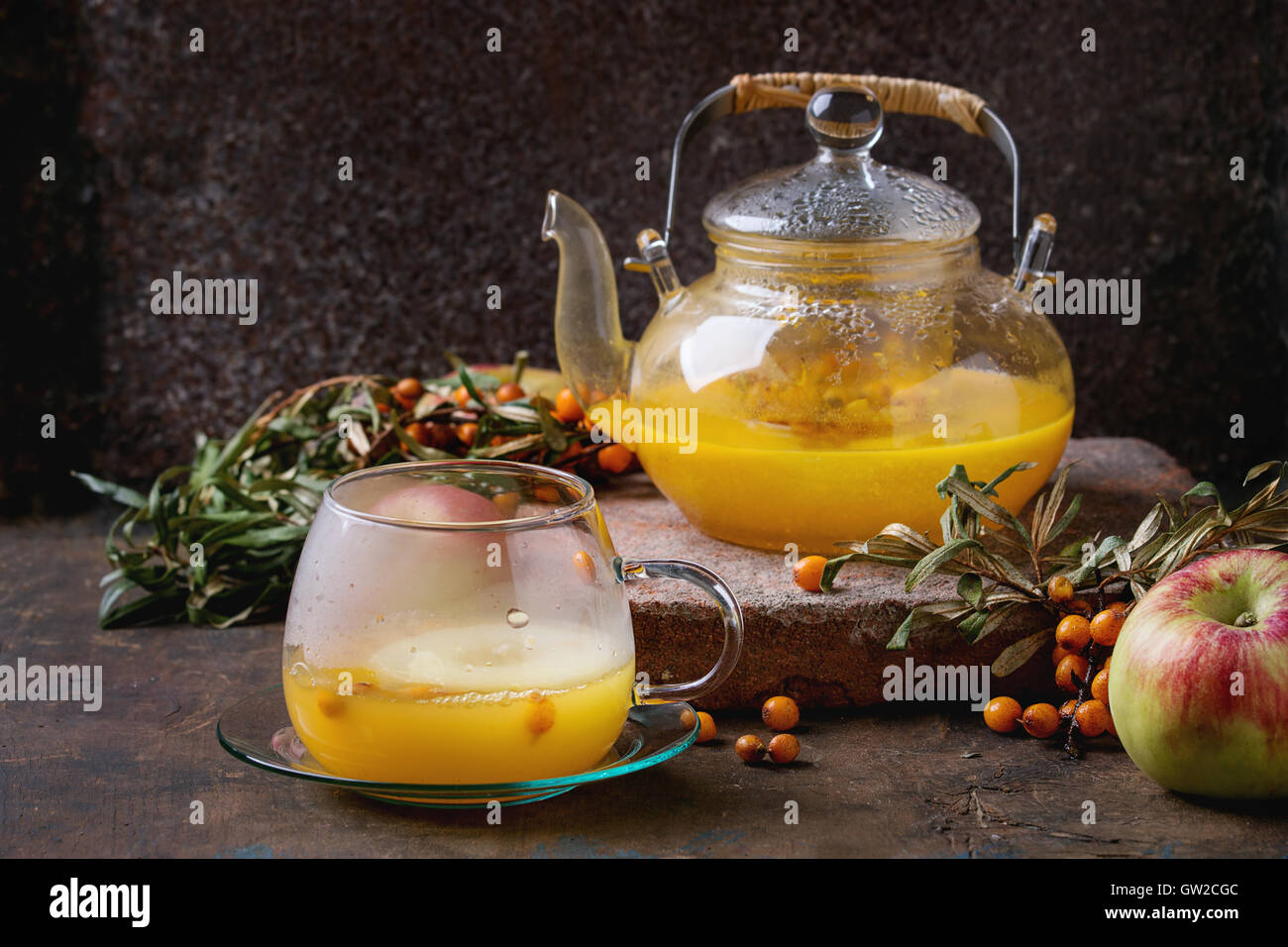 Berry sea buckthorn tea Stock Photo - Alamy