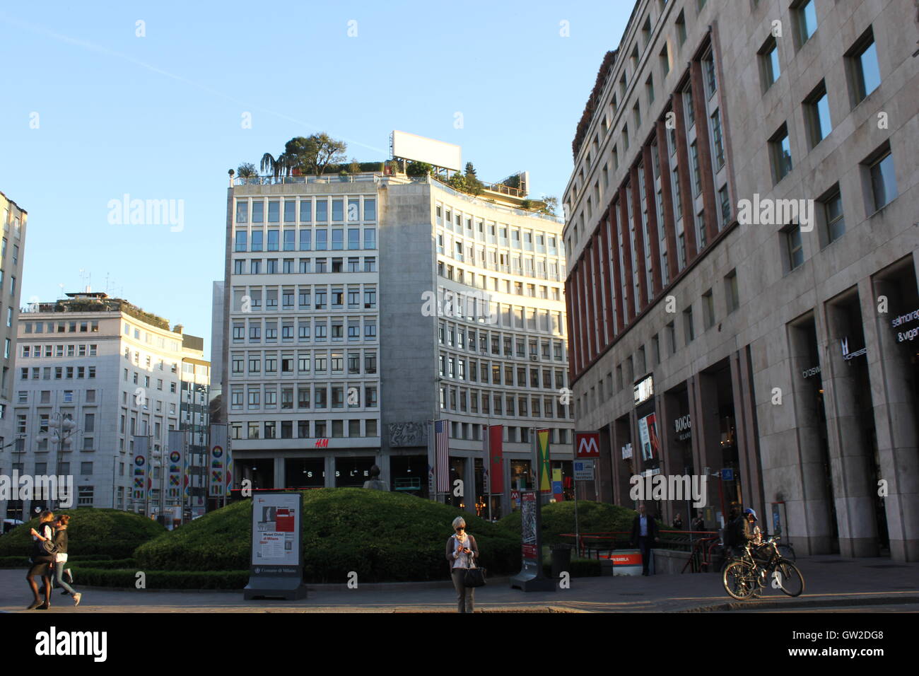 MILAN, ITALY - APRIL 13 2015: Buildings in Piazza San Babila square in ...