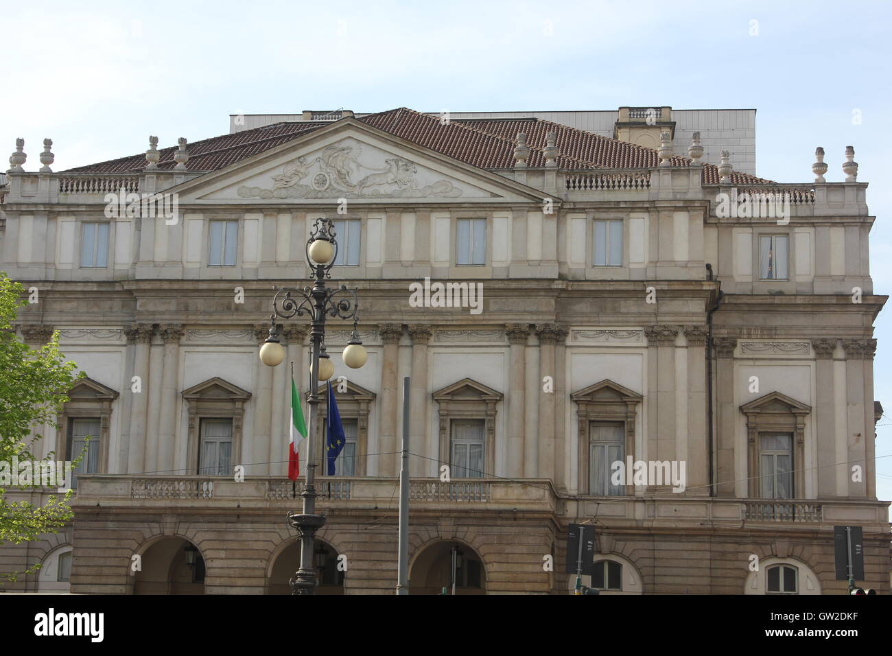 MILAN, ITALY - APRIL 14 2015: La Scala opera house facade in Milan at ...