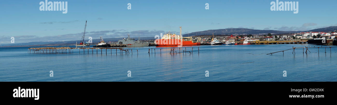 Historic waterfront of Punta Arenas running along the Magellan Strait ...
