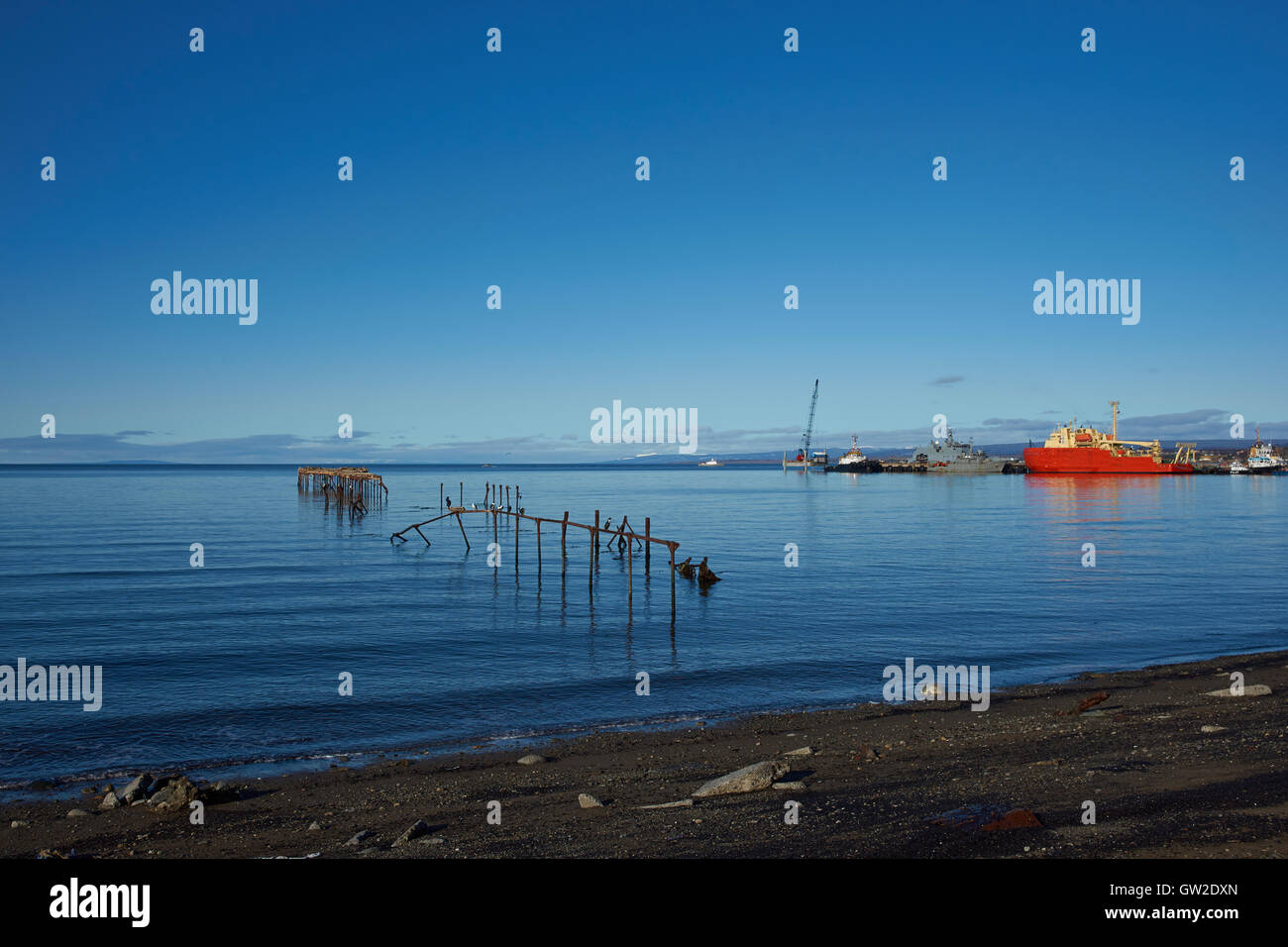 Historic waterfront of Punta Arenas running along the Magellan Strait ...