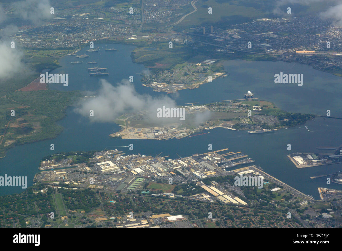Aerial of the Pearl Harbor lagoon, Honolulu Oahu HI Stock Photo - Alamy