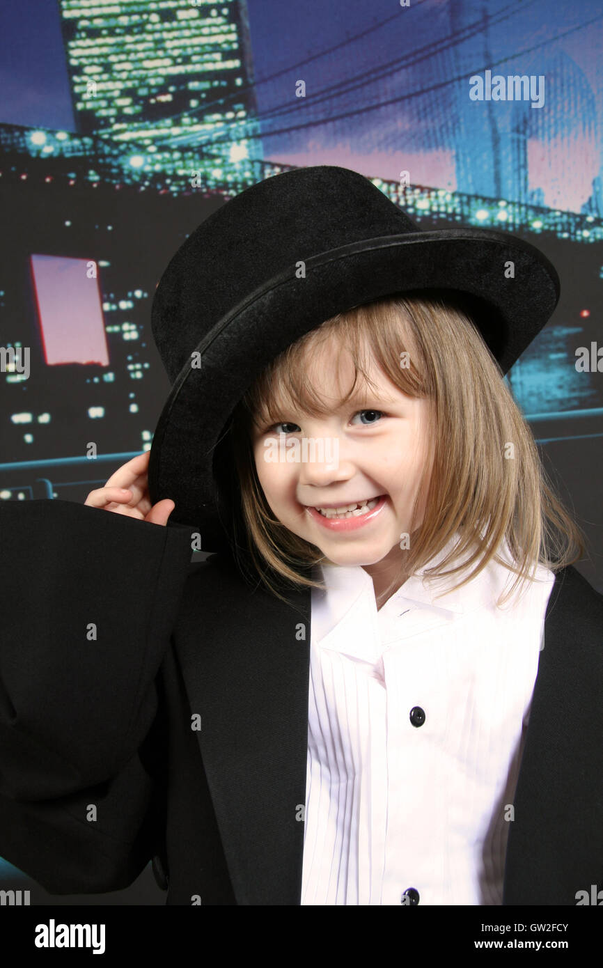 Little Girl in Top Hat Stock Photo - Alamy