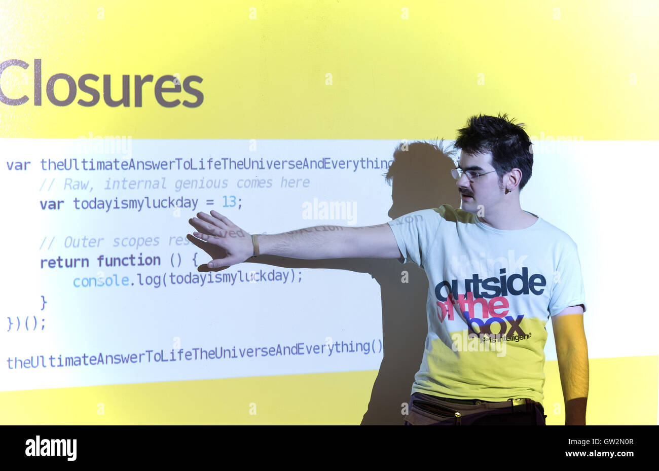 young computer technology students on code programming class have ...